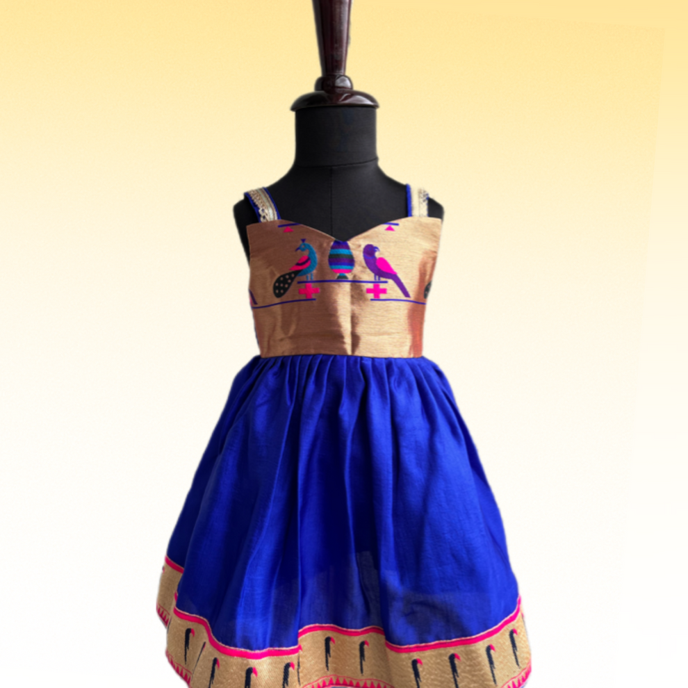 Royal Blue Paithni frock with munia border – Rivas
